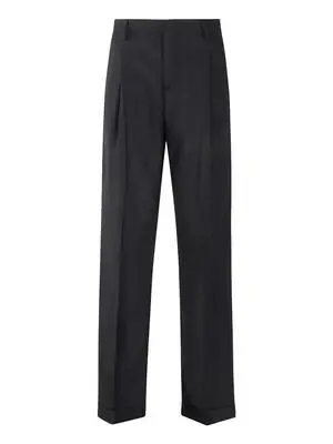 BRIGLIA 1949 Pleated Trousers With Turn-up Hem - Black