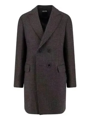 Zegna Checked Double-breasted Coat - Brown