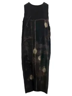Y’s Printed Sleeveless Midi Dress - Black
