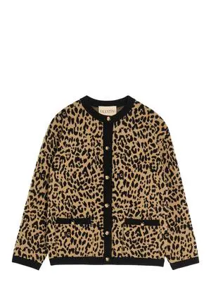 VALENTINO Wool Leopard Print Cardigan
