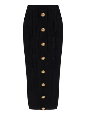 Balmain Buttoned Knit Midi Skirt - Black