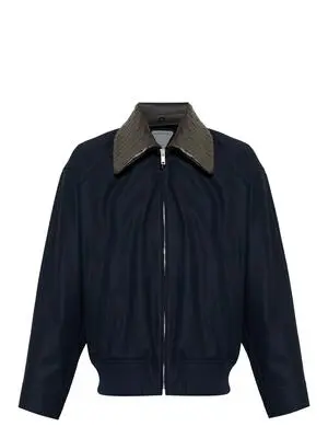 Bottega Veneta Jacket With Leather Collar - Navy Blue