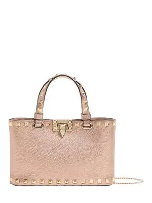 Valentino Garavani Mini Metallic Leather Rockstud Top-handle Bag - Nude