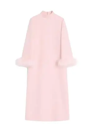 Valentino Garavani Crepe Feather-trim Midi Dress - Pink