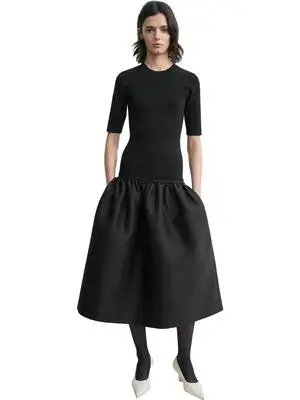 TOTÊME Compact Knit Jersey And Twinflower Skirt Dress - Black