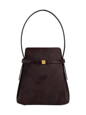 TOTEME Belted Pony-Effect Leather Bucket Bag Wine
