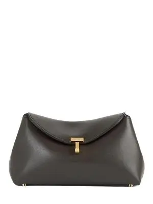 TOTEME Mini T-Lock Leather Clutch Brown