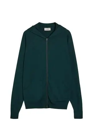 John Smedley Carty Hooded Merino Wool Sweatshirt Dark Green
