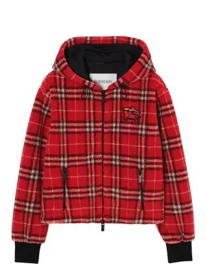 Burberry Check Fleece Hooded Jacket - Crayon Red