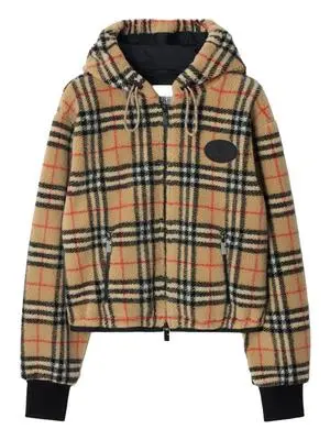 Burberry Check Fleece Hooded Jacket - Sand Beige