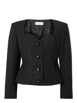 VIOLANTE NESSI Wool-blend Sweetheart Neckline Blouse With Slit Cuffs - Black