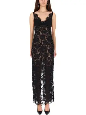 SELF-PORTRAIT Long Lace Dress - Black