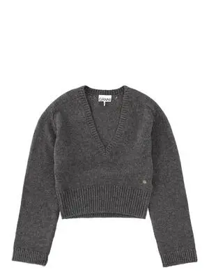 GANNI V-neck Sweater - Charcoal