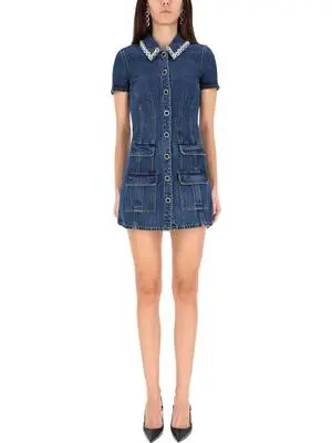SELF-PORTRAIT Denim Crystal Mini Dress - Blue