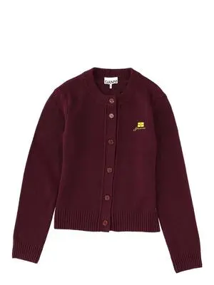 GANNI Cardigan With Logo - Bordeaux