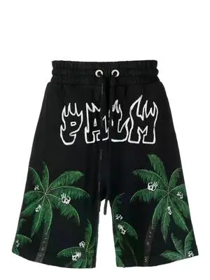 Palm Angels Palm-print Sweatshorts - Black