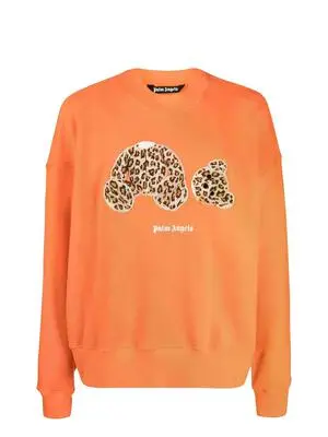 Palm Angels Leopard Teddy Crewneck Sweatshirt Orange