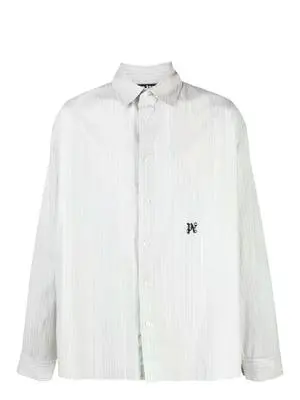 Palm Angels Monogram-embroidered Striped Shirt - Blue