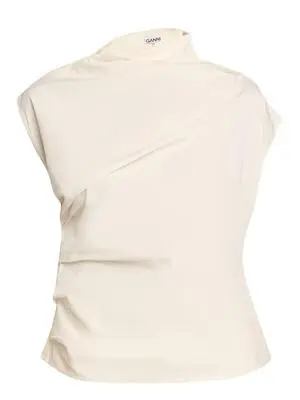 GANNI Ruched Asymmetric Blouse - White