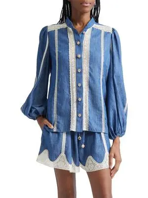 ZIMMERMANN Awaken Lace Trim Denim Shirt