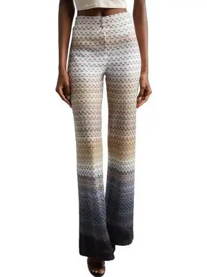 Missoni Wavy Stripe Raschel Knit Palazzo Pants - Blue And Brown Tones