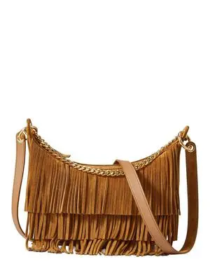 VERONICA BEARD Small Fortune Fringe Suede Shoulder Bag