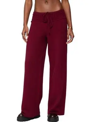 EDIKTED Russell Wide-leg Sweater Knit Pants - Burgundy