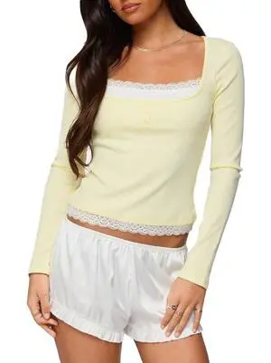 EDIKTED Joana Layered Henley Top - Yellow