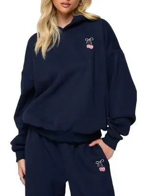 EDIKTED Graphic Hoodie With Dropped Shoulders - Navy