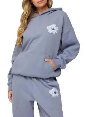 EDIKTED Tropical Bloom Hoodie - Blue
