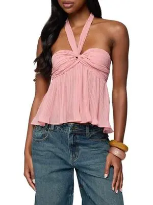 EDIKTED Pleated Chiffon Halter Top - Pink