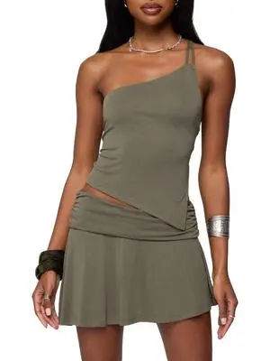 EDIKTED Janah One-shoulder Lace-up Open Back Top - Olive