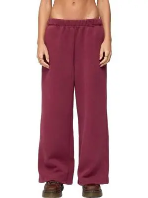 EDIKTED Wide Leg Sweatpants - Burgundy