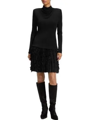 BOSS Ecicla Texture Turtleneck Long Sleeve Dress - Black
