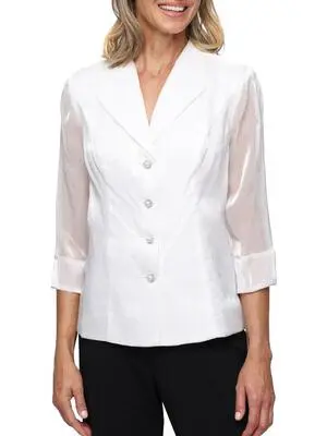 Alex Evenings Button-up Shirt With Sheer Sleeves - Ivory