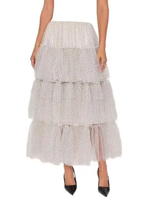 VICI Dot Print Tiered Mesh Maxi Skirt - Cream/black