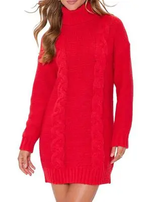 VICI Olivia Turtleneck Long Sleeve Mini Sweater Dress - Red