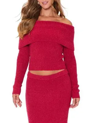 VICI Off-the-shoulder Cropped Sweater - Wine