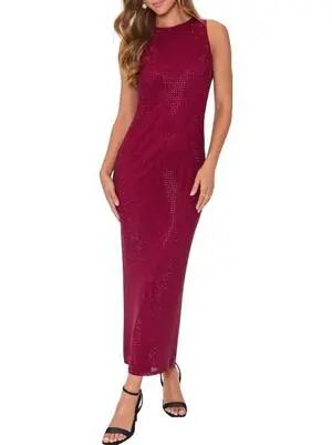 VICI Rhinestone Detail Mesh Dress - Burgundy