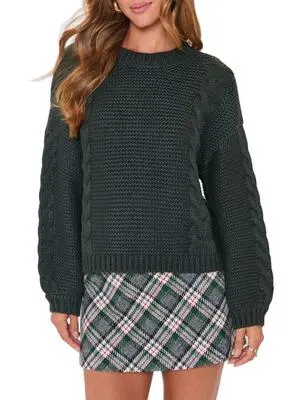 VICI Pinecrest Cable Stitch Crewneck Sweater - Hunter Green