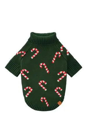 THE FOGGY DOG Knit Dog Sweater Evergreen Candy Canes