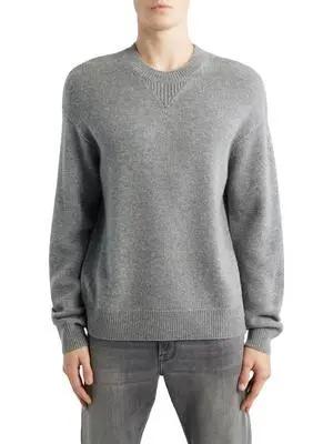 FRAME Elbow Patch Wool & Cashmere Pullover Sweater Heather Grey