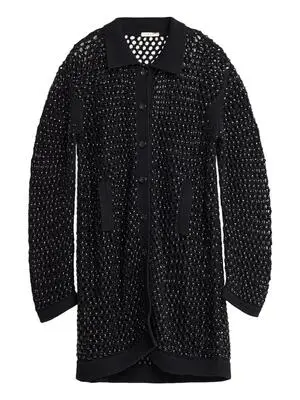 DIOTIMA Embellished Open Knit Cardigan Coat - Black