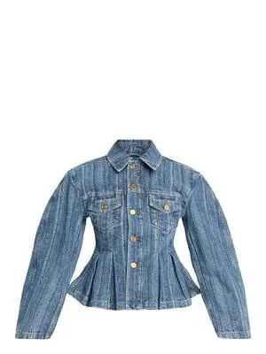 GANNI Pleated Stripe Denim Jacket - Indigo