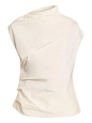 GANNI Ruched Asymmetric Cotton Blouse - White