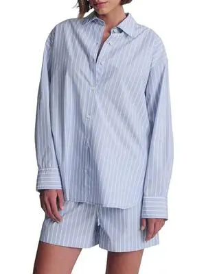 MAVI Striped Oversized Cotton Button-up Shirt - Blue Stripe