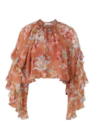 Zimmermann Ruffled Floral Blouse - Orange
