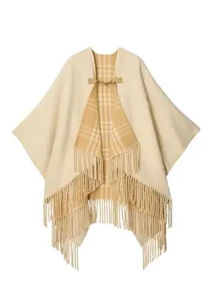 Burberry Equestrian Knight Design Fil Coupé Wool Cape - Tundra Beige