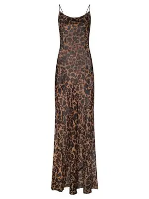 L'Agence Leopard Christine Maxi Slip Dress - Brown Mult