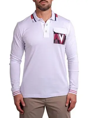 MACEOO Ascension 0081 Tipped Long Sleeve Polo - White
